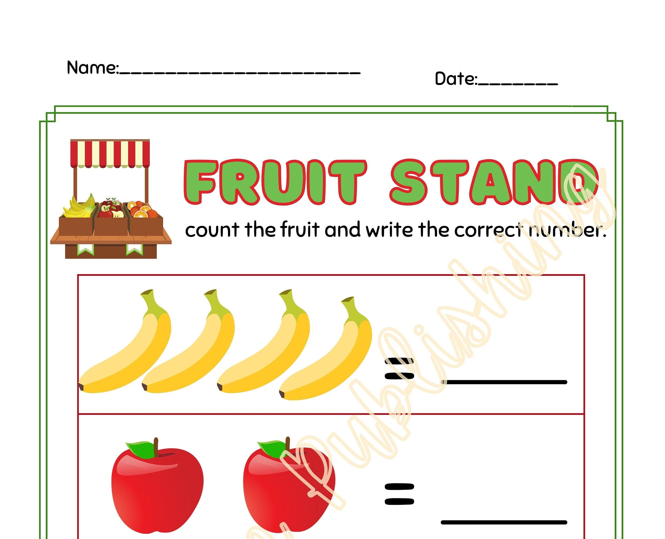 Counting Practice Worksheet: Fruit. Printable, Digital, Worksheet ...