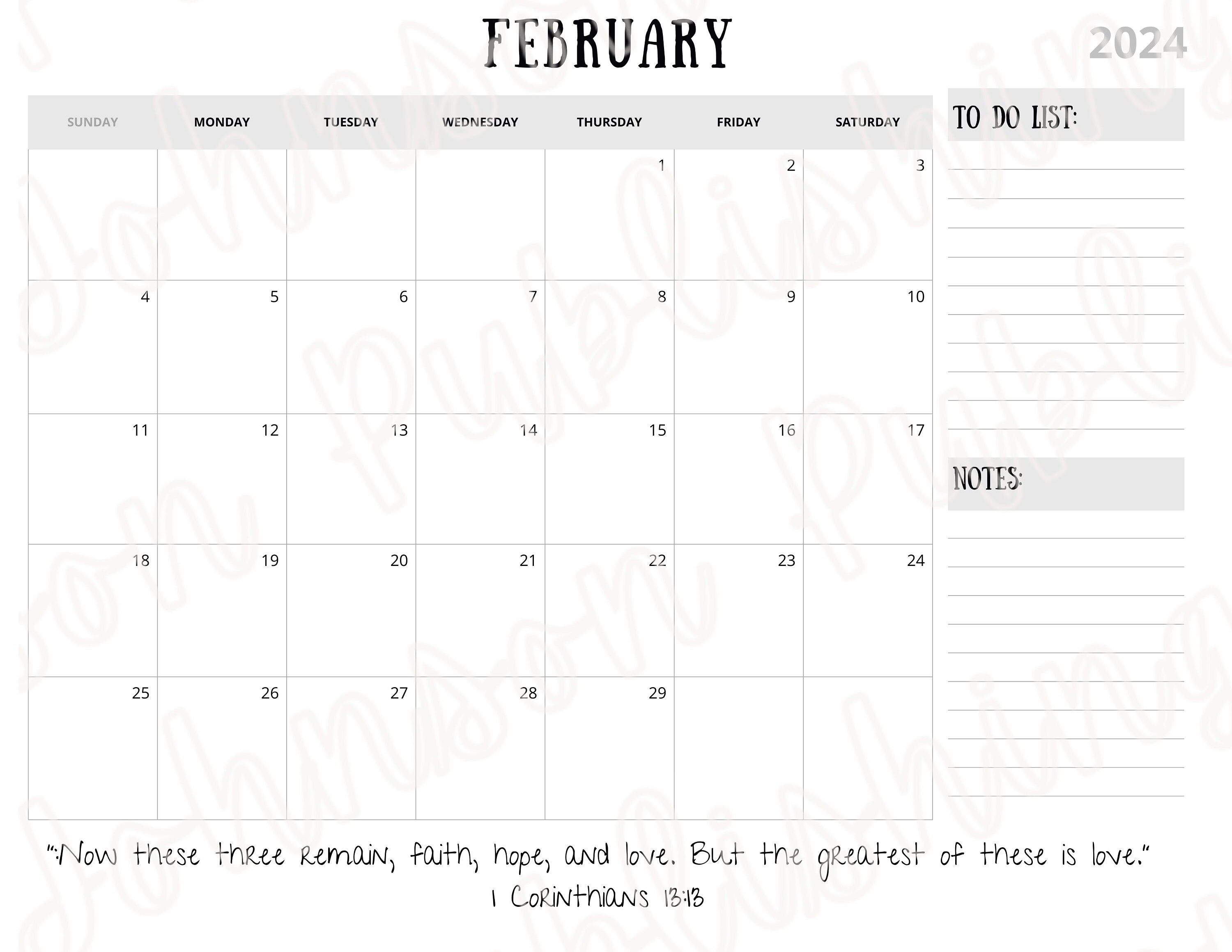 2024 Monthly Calendar Bible Verse Printable landscape 11 X 8.5 - Etsy