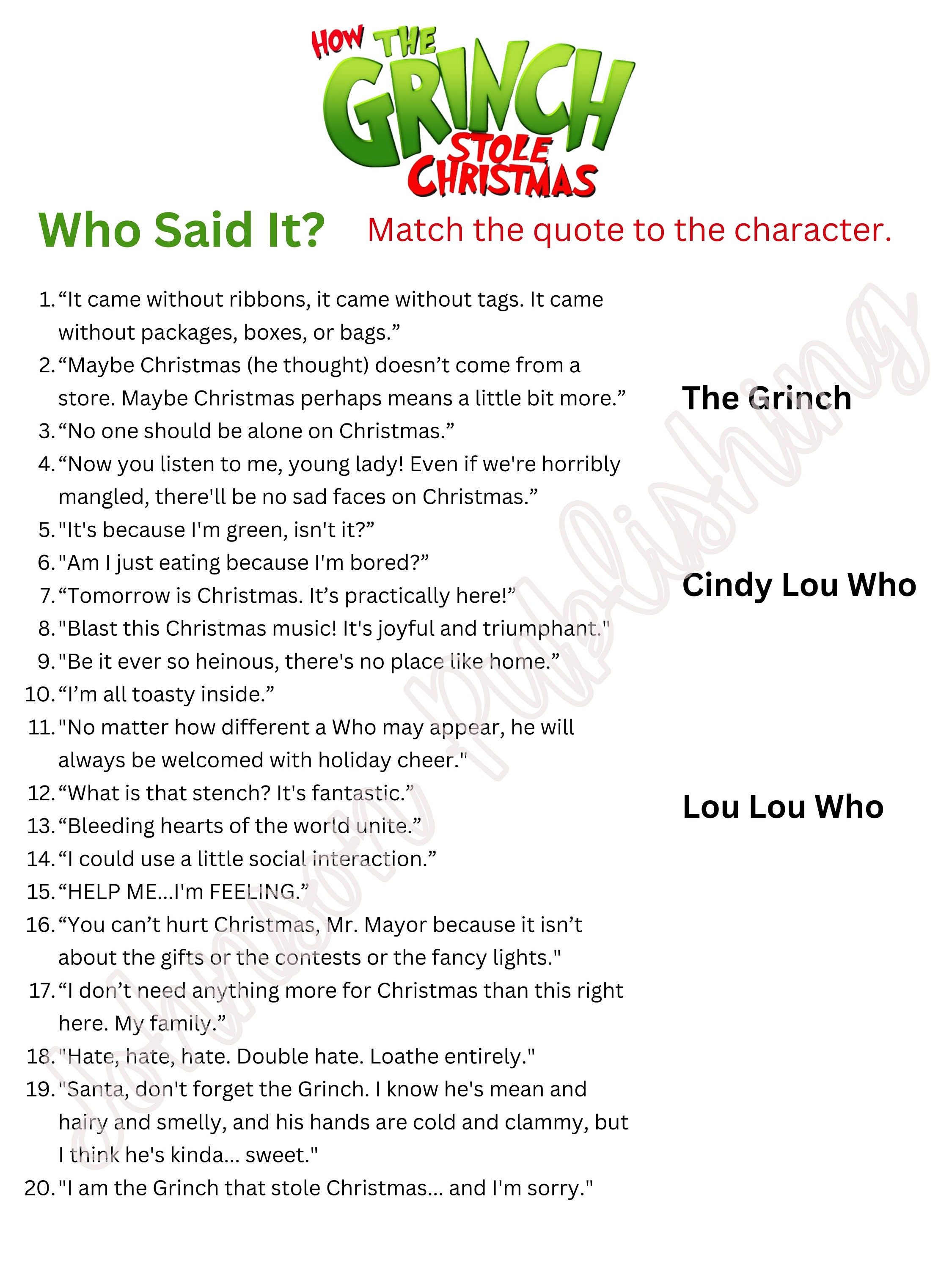 How the Grinch Stole Christmas Movie Companion Digital Printable ...
