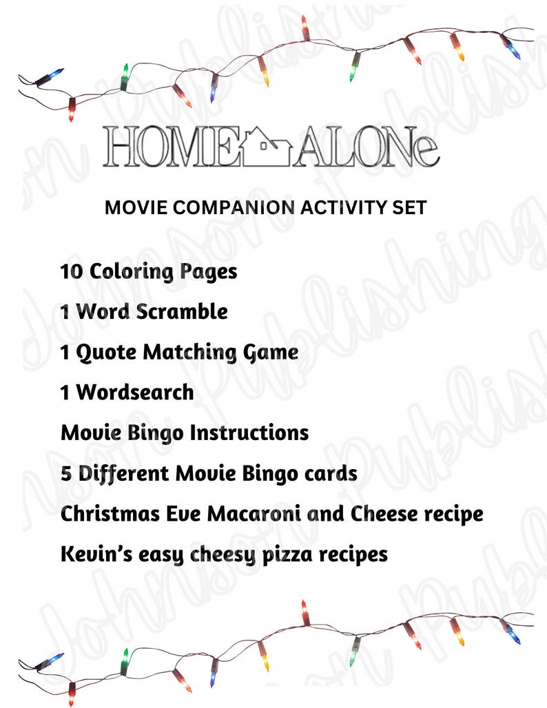 HOME ALONE Family Movie Night Activity Kit Companion, Printable Instant ...