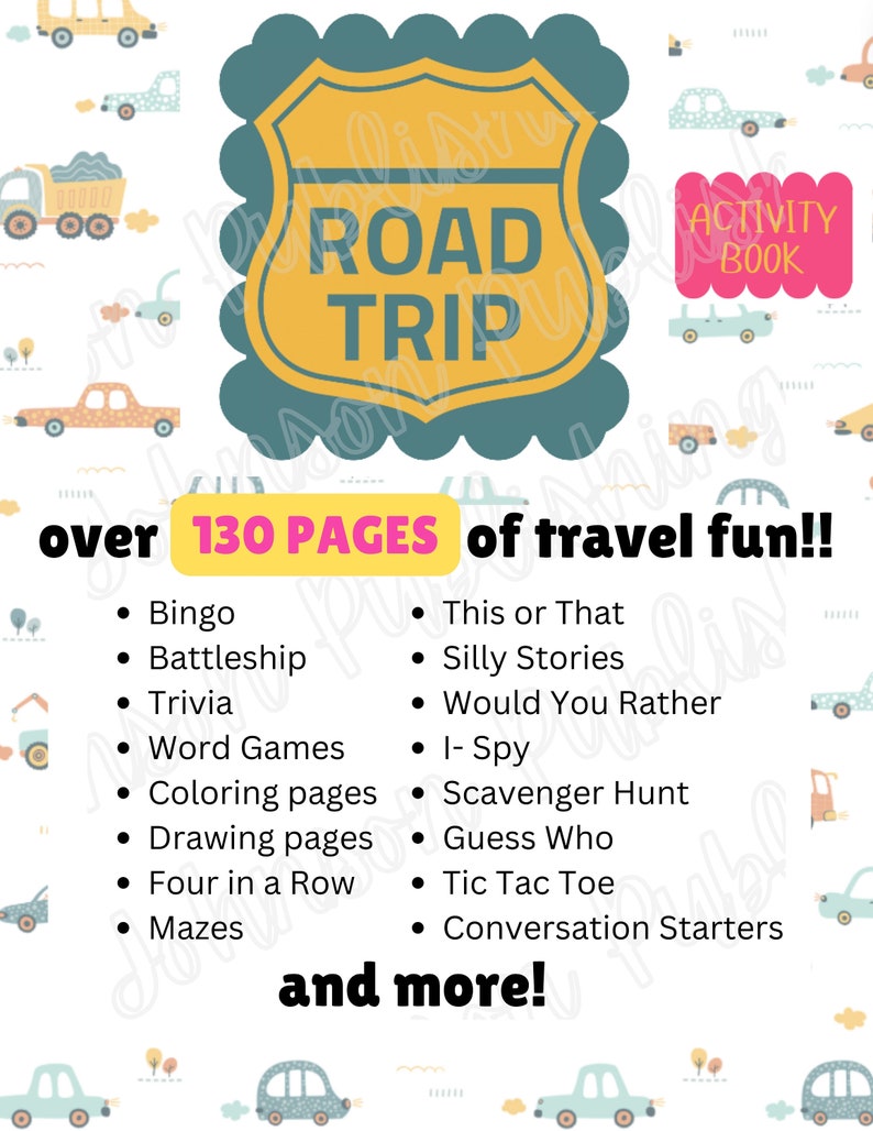 Road Trip Travel Vacation Kids Printable Car Games Board Games Coloring ...