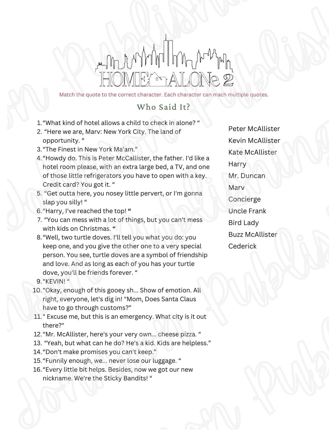 HOME ALONE 2: Lost in New York Movie Companion, Printable Instant ...