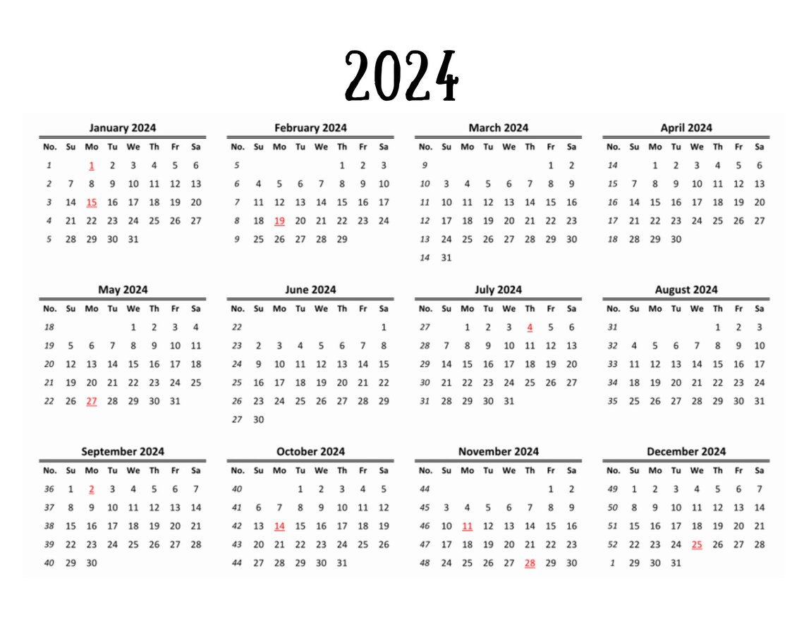 2024 Monthly Calendar Inspirational Quotes Printable landscape 11 X 8.5 ...