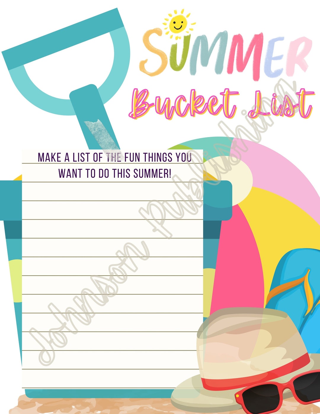 Summer Bucket List, Beach Theme Printable, Digital, Worksheet, Summer ...