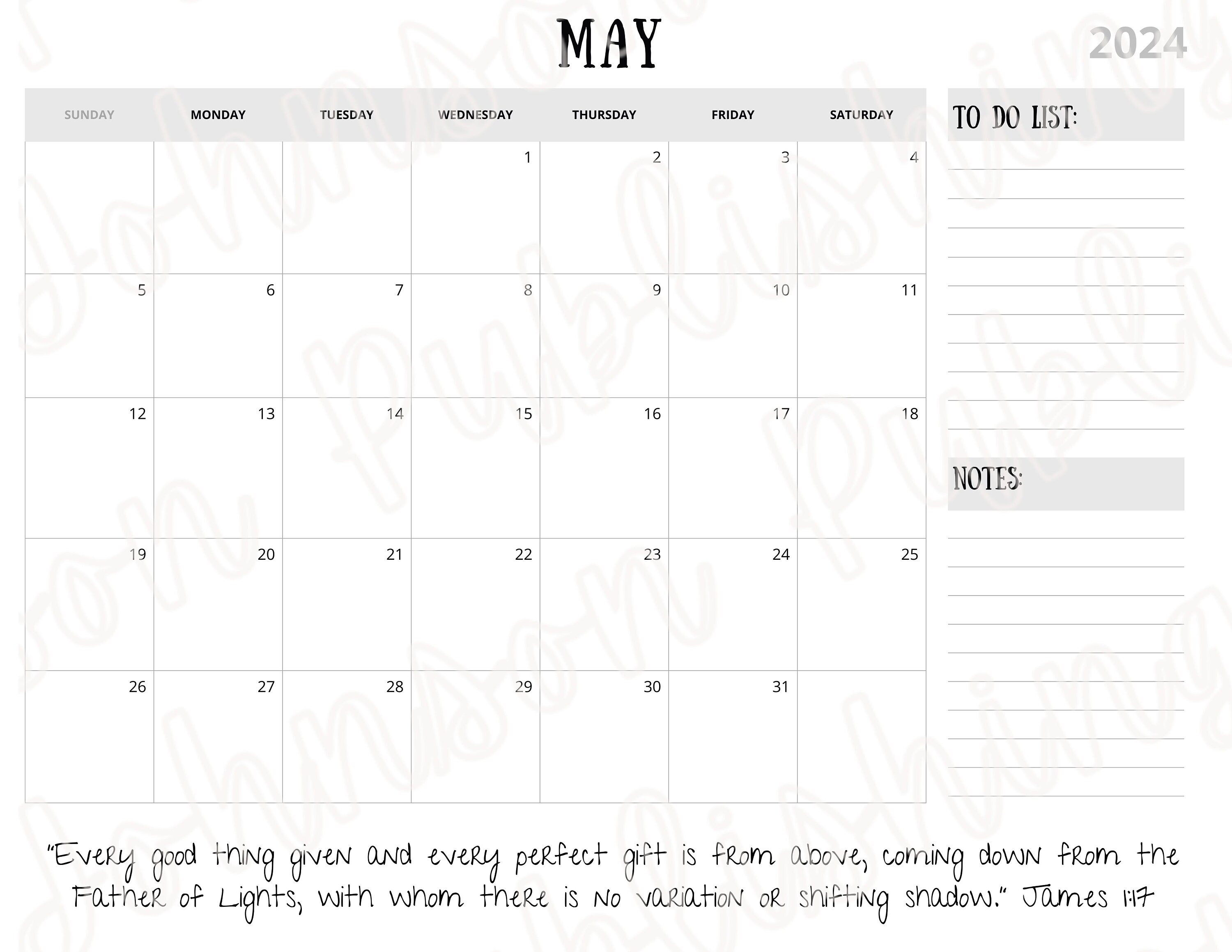 2024 Monthly Calendar Bible Verse Printable landscape 11 X 8.5 - Etsy