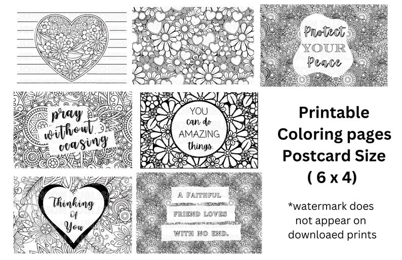 Adult Coloring Pages, Inspirational, Postcard Size 6 X 4 , Printable ...