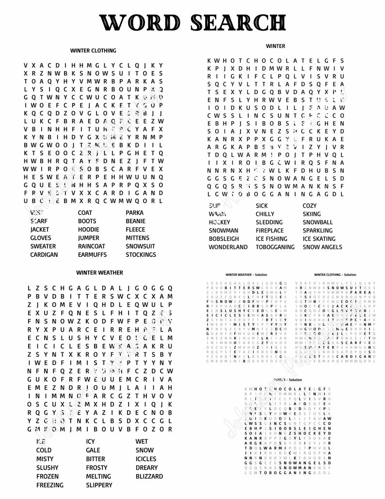 Winter Printable Activity Set, Snow Day Digital Printable Activity Set ...