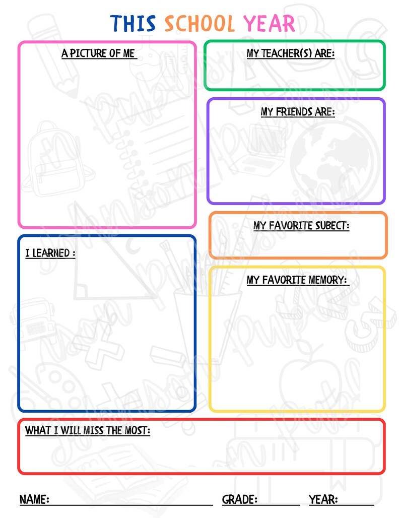 Student End of School Year Recap Memory Worksheet. Preschool ...
