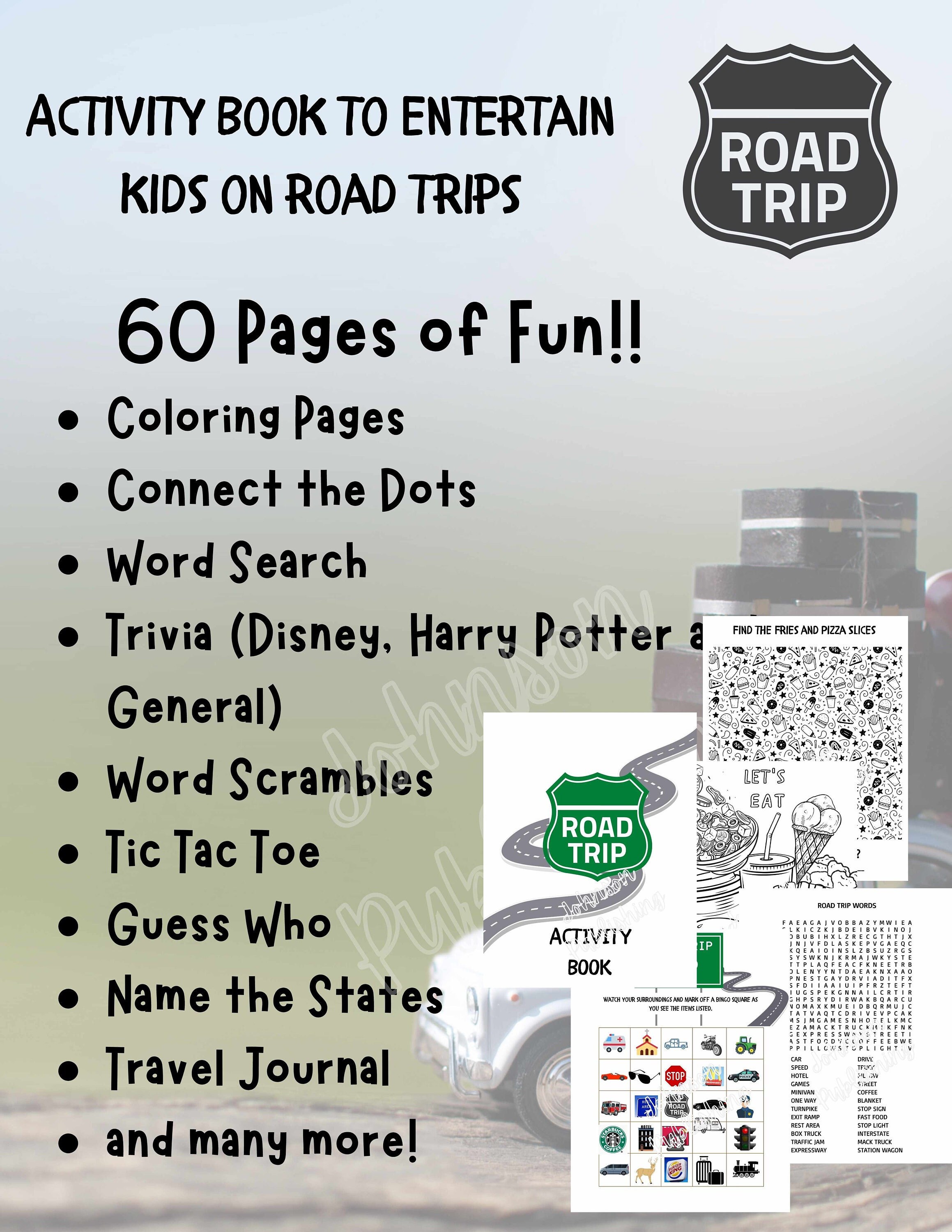 Road Trip Travel Vacation Kids Printable Activity Set Game - Etsy