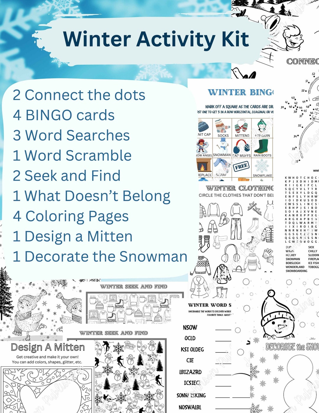 Winter Printable Activity Set, Snow Day Digital Printable Activity Set ...