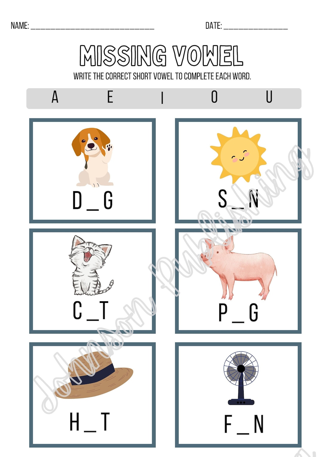 Vowel Worksheet:missing Vowel Practice Printable, Digital, Worksheet ...