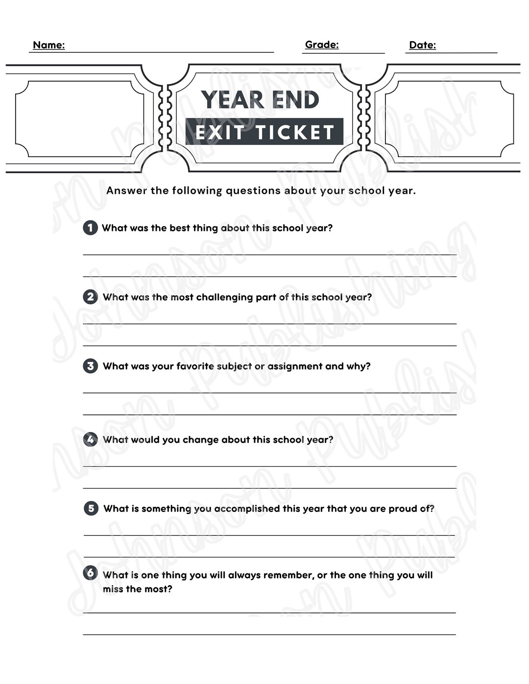 End of Year Student Exit Ticket, Review, Exam, Questionnaire, Survey ...