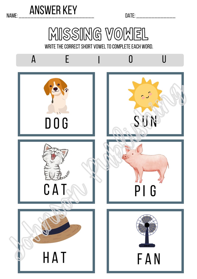Missing Vowel Worksheet, Summer Learning Printable (PDF) - Etsy
