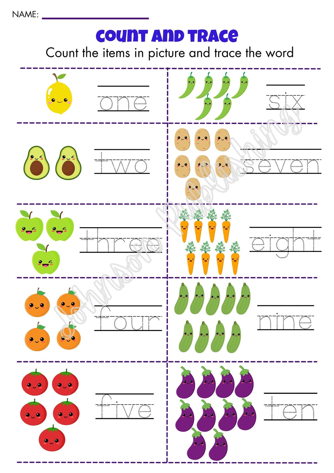 Handwriting Tracing Worksheet:counting Practice Printable, Digital ...