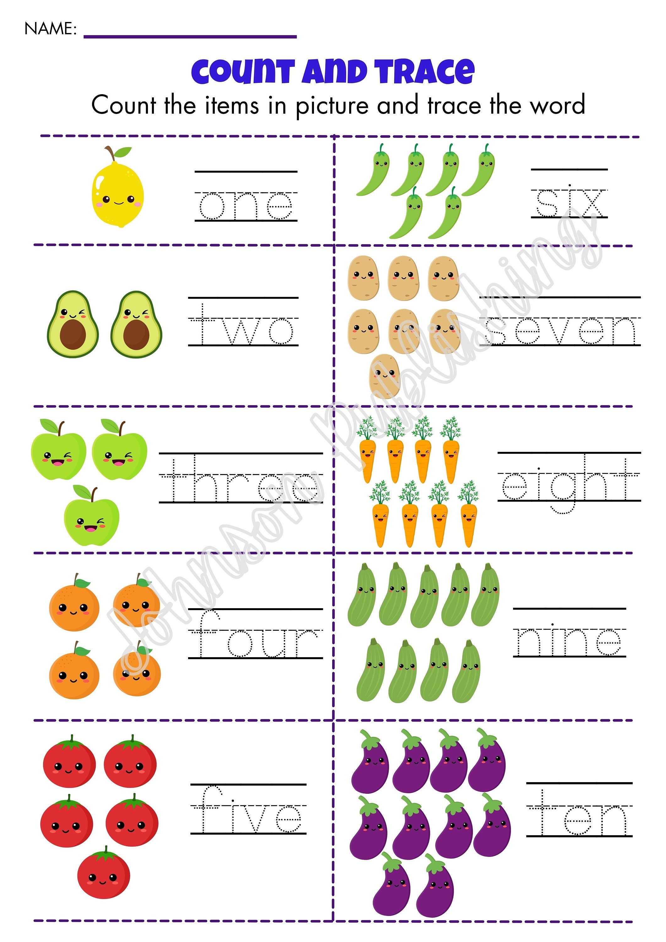 Handwriting Tracing Worksheet:counting Practice Printable, Digital ...