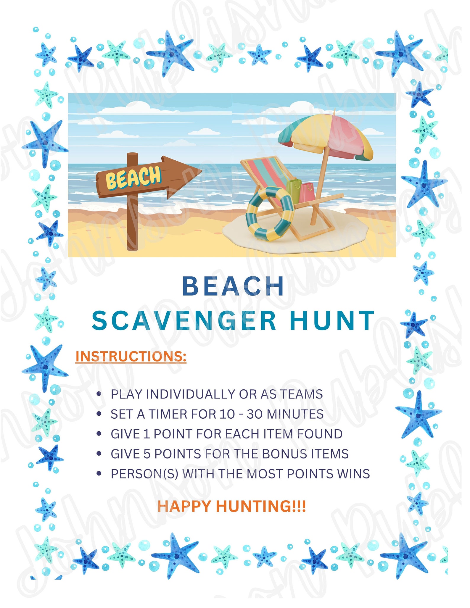 BEACH SCAVENGER HUNT Outdoor, Kids Family Activity Game, Printable ...
