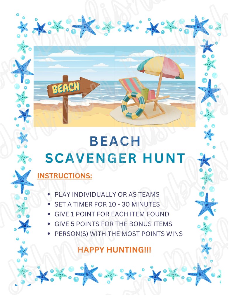 BEACH SCAVENGER HUNT Outdoor, Kids Family Activity Game, Printable ...