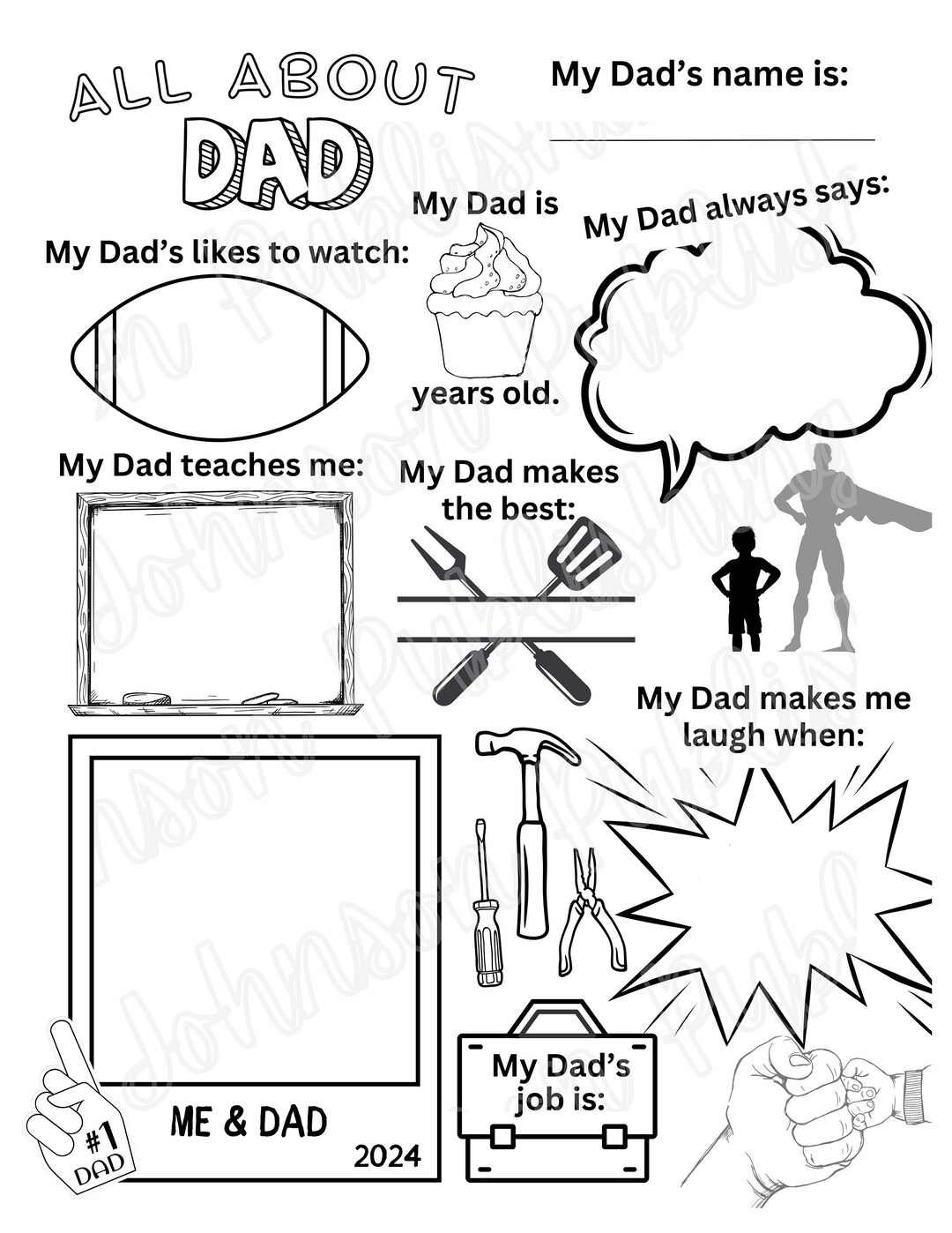 FATHER'S DAY, All About Dad, Daddy and Me, Gift, Worksheet, Card ...