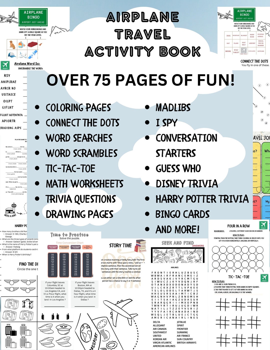 Airplane Travel Flight Vacation Kids Printable Activity Set Game ...