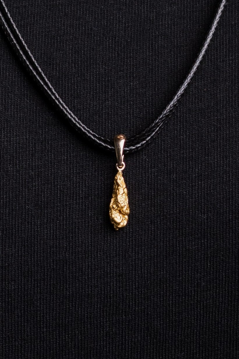 Men's Pendant With Teardrop-shaped Gold Nugget (leather) - Etsy Australia