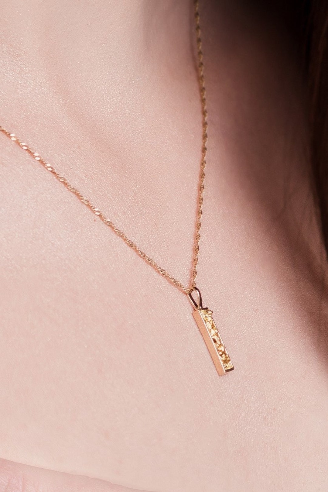 Rectangular Pendant With Gold Nuggets and Gold Chain - Etsy