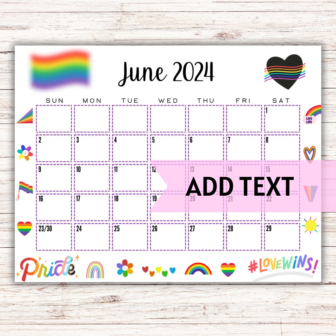 EDITABLE June 2024 Calendar LGBTQ Month Planner Printable Pride Month ...