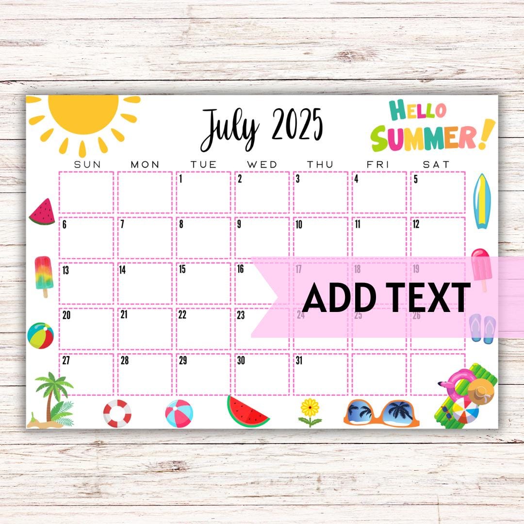 EDITABLE Printable July Calendar 2025 | Cute July Calendar With Beach ...