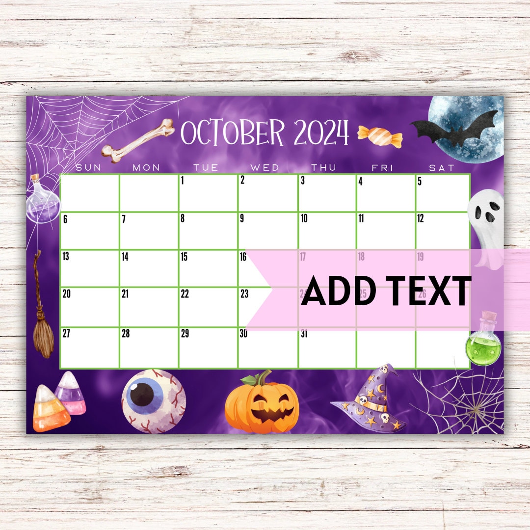 EDITABLE Printable October Calendar 2024 Halloween Calendar Beautiful ...