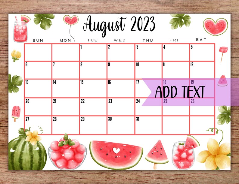 EDITABLE Printable August Calendar 2023 Classroom Calendar - Etsy