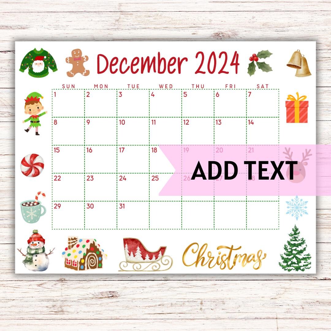 PRINTABLE December 2024 Calendar Cute Christmas Calendar W/ Monthly ...