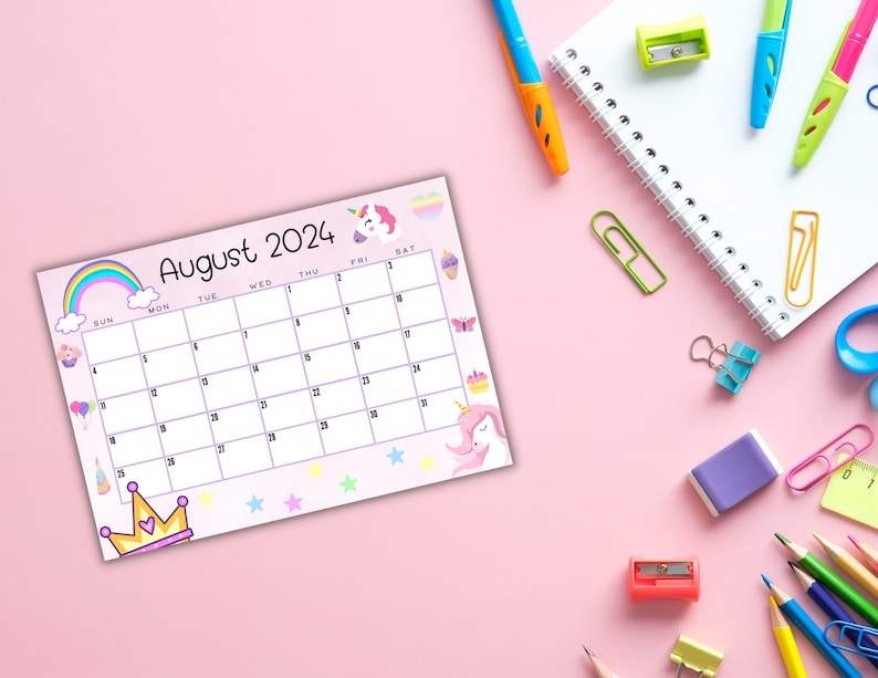 EDITABLE Printable August Calendar 2024 Kid's Calendar Preschool ...