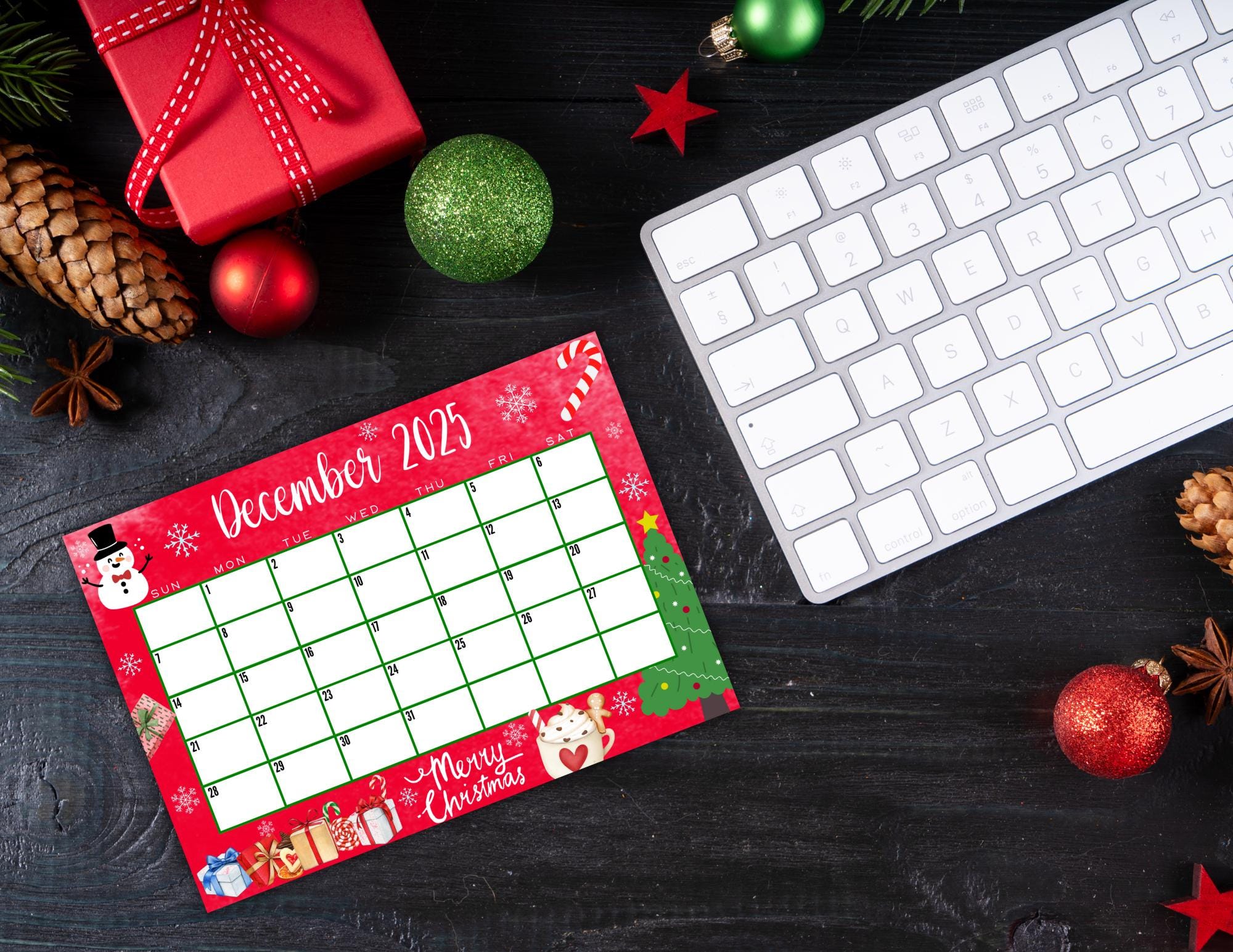 EDITABLE Printable December Calendar 2025 | Cute Christmas December ...