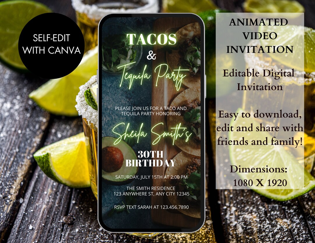 Digital Tacos and Tequila Party Invite | Fiesta Invite | Tacos and ...