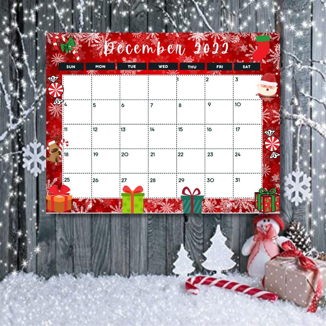 EDITABLE Printable December Calendar 2022 Christmas Calendar - Etsy UK