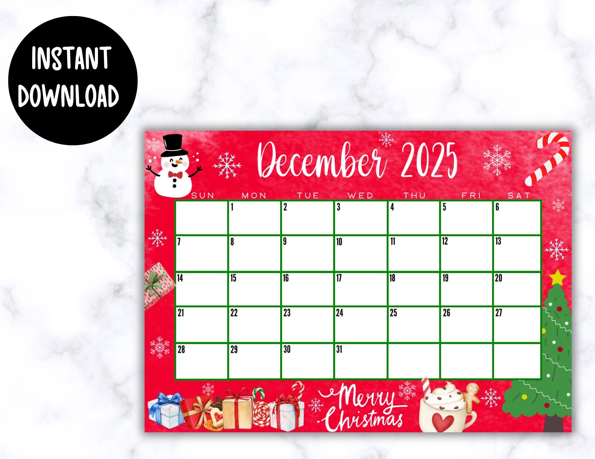 EDITABLE Printable December Calendar 2025 | Cute Christmas December ...