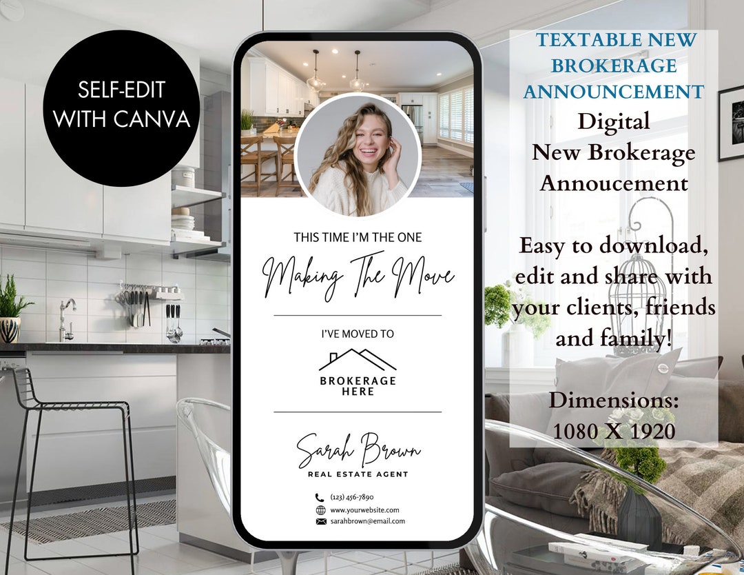 Digital New Brokerage Announcement | I've Moved Text Card | Real Estate ...