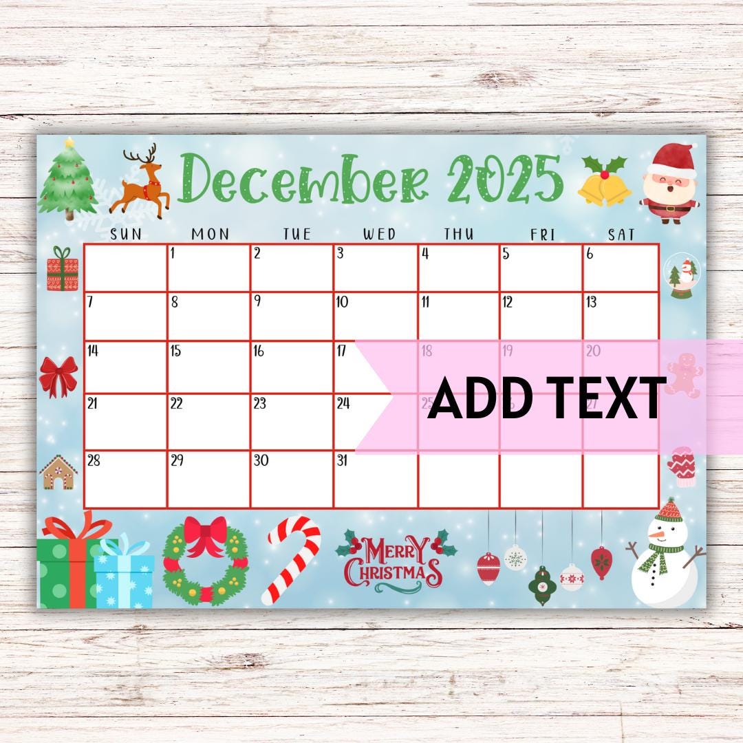 EDITABLE Printable December Calendar 2025 | Christmas Calendar W/ Santa ...