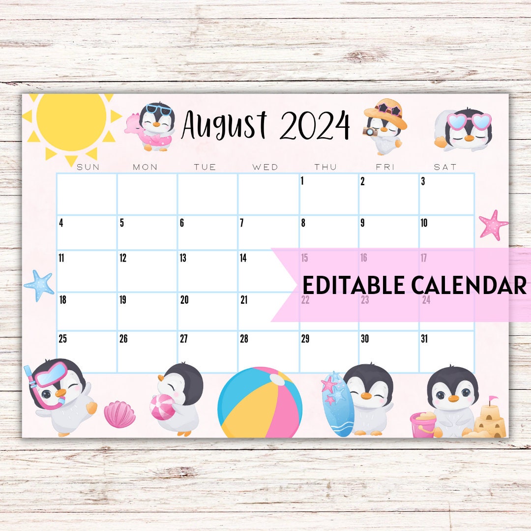 EDITABLE Printable August Calendar 2024 Back to School Calendar ...