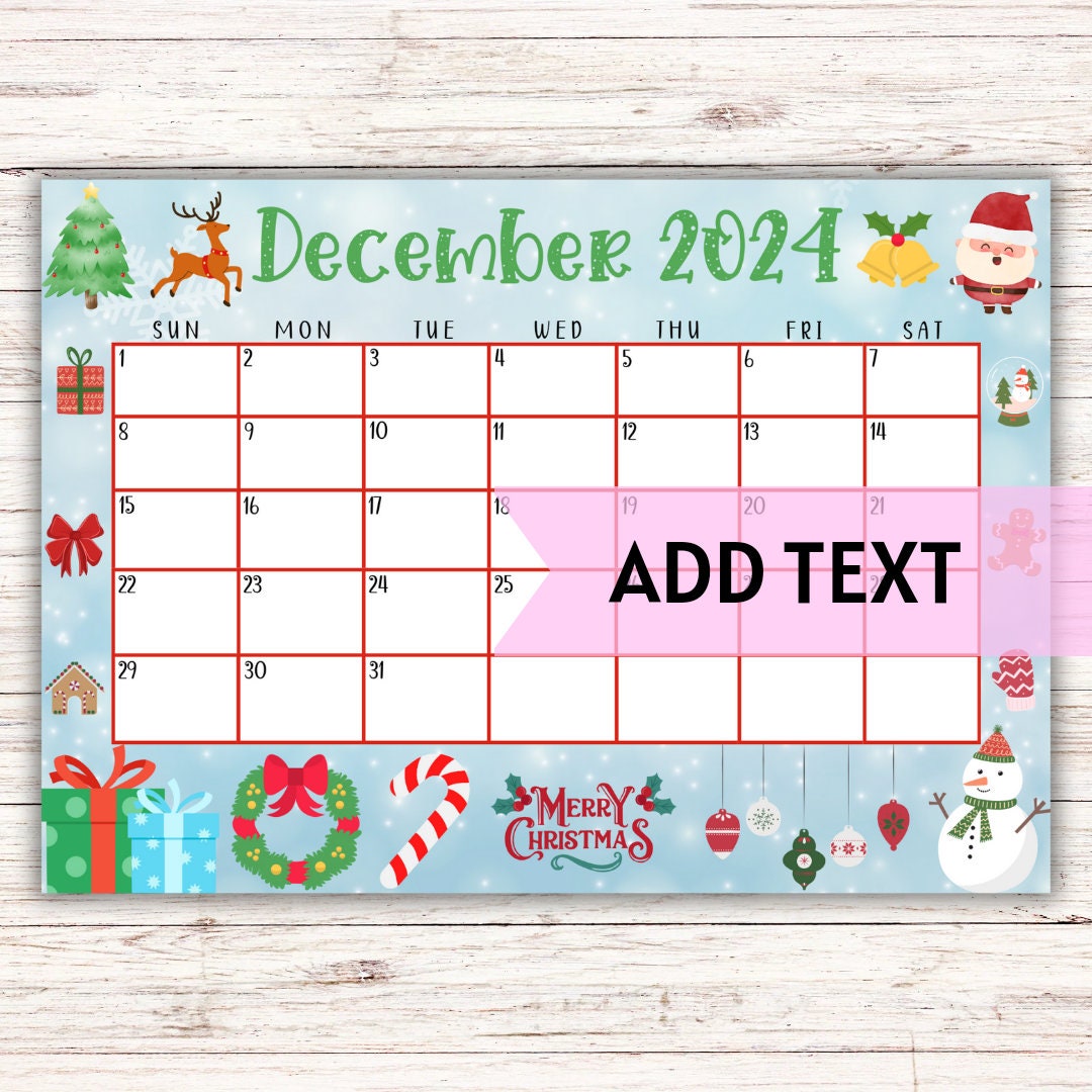 EDITABLE Printable December Calendar 2024 Christmas Calendar W/ Santa ...