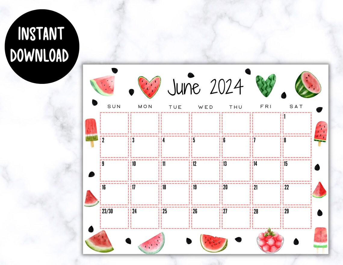 EDITABLE Printable June Calendar 2024 Watermelon Themed - Etsy