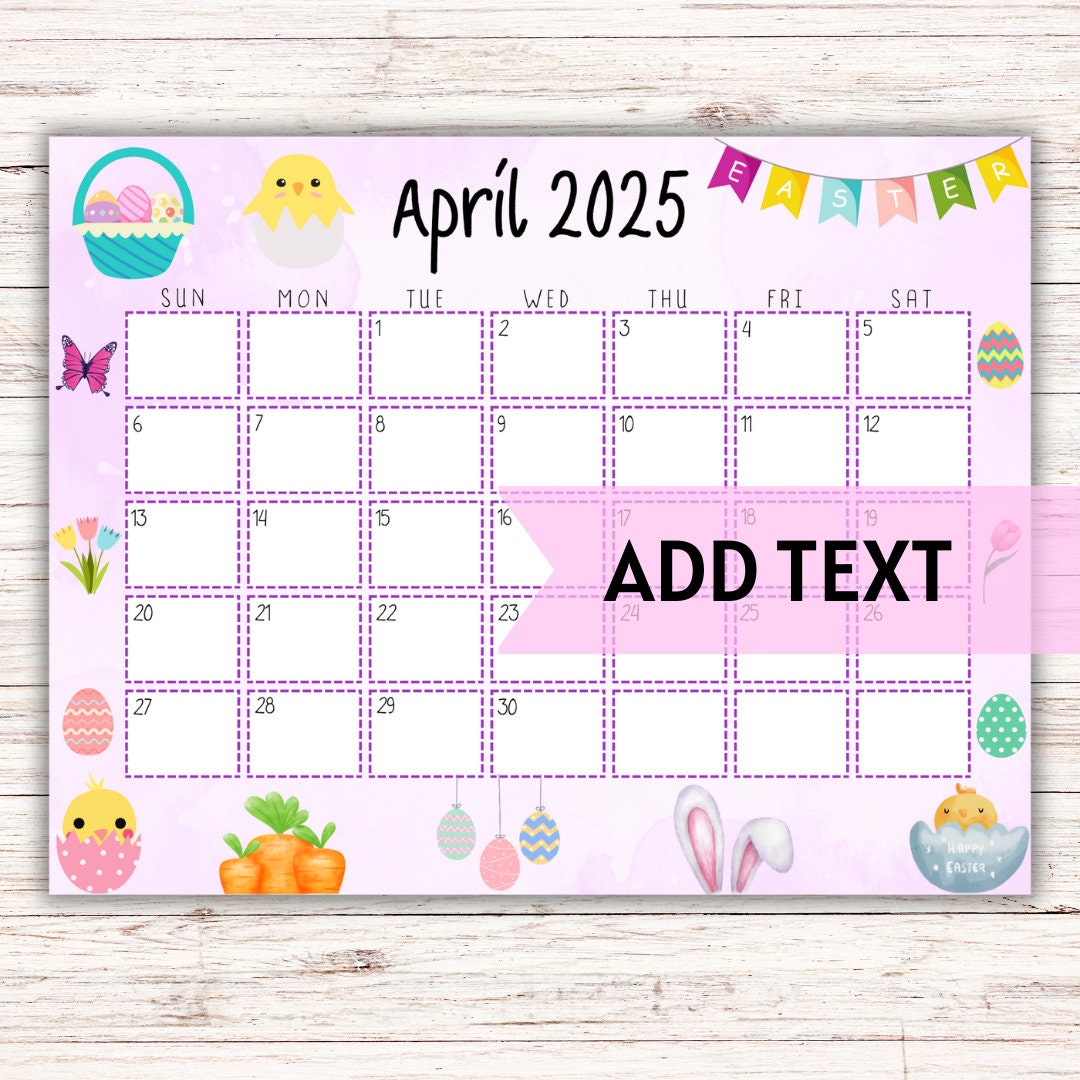EDITABLE April Calendar 2025 | Printable Wall Calendar 2025 | Cute ...