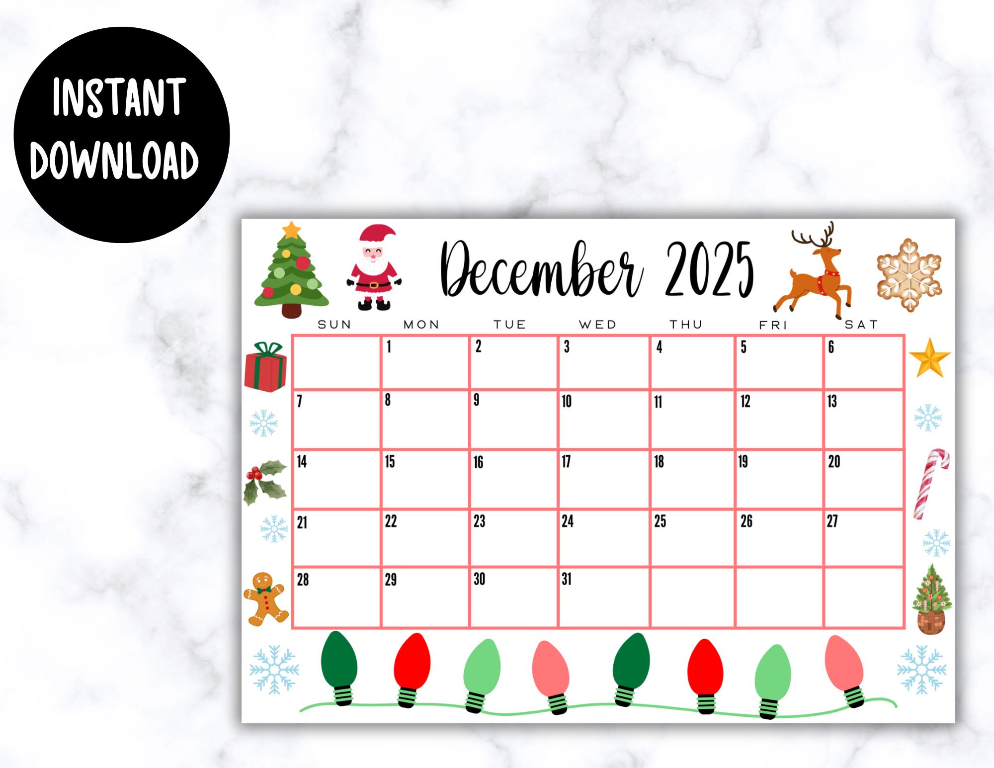 EDITABLE Printable December Calendar 2025 | Christmas Calendar W/ Santa ...