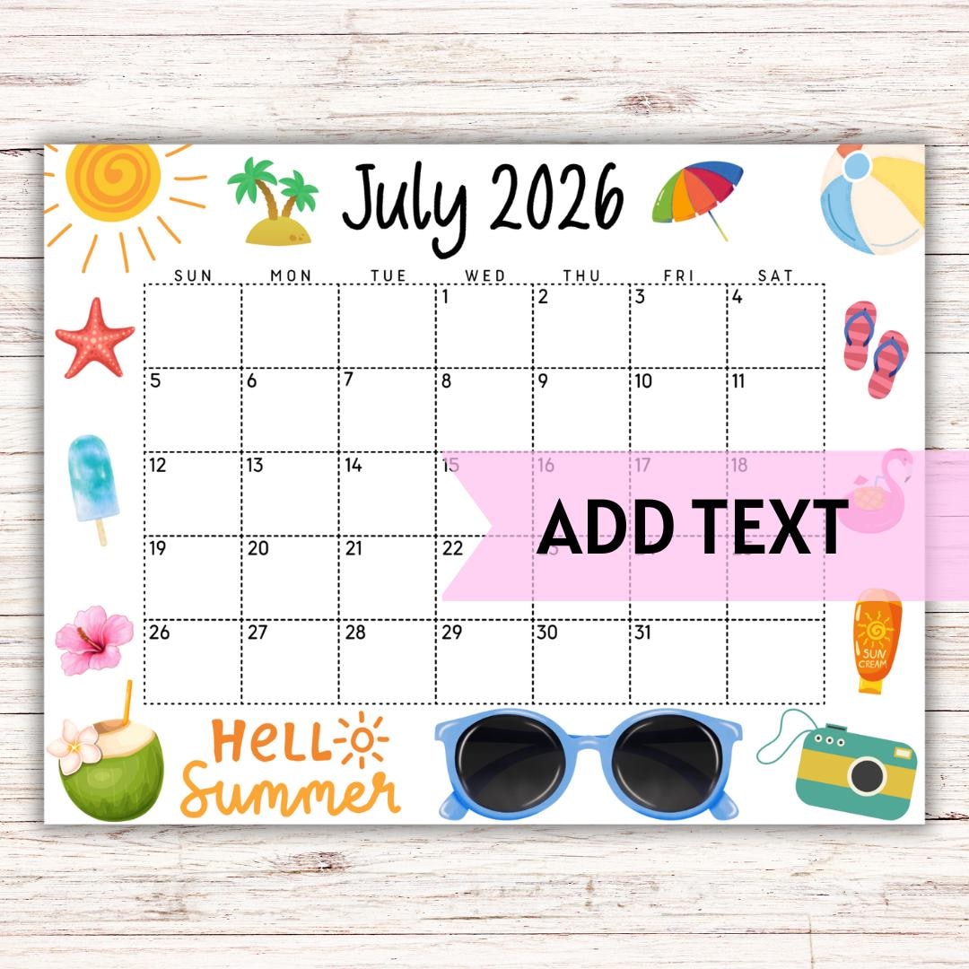 EDITABLE July Calendar 2026 | Cute Printable July Calendar W/ Rainbow ...