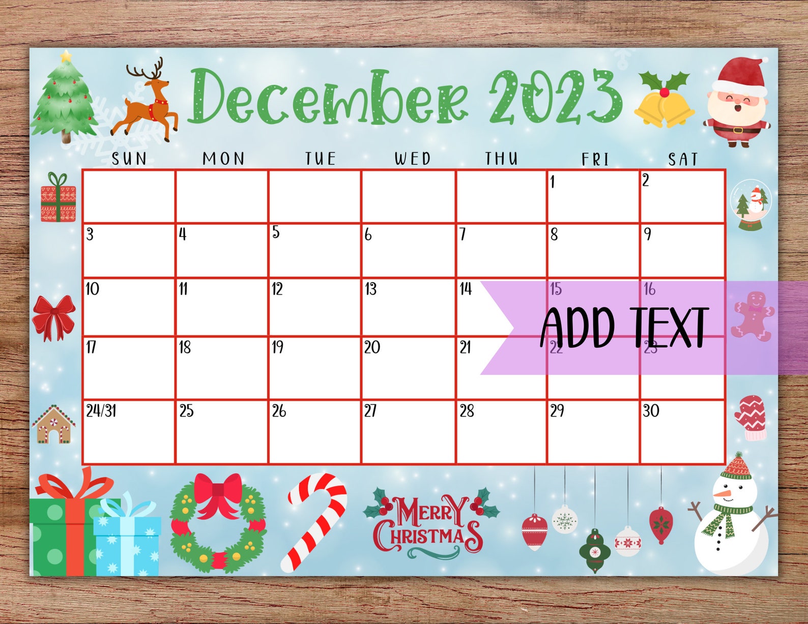 EDITABLE Printable December Calendar 2023 Christmas Themed - Etsy