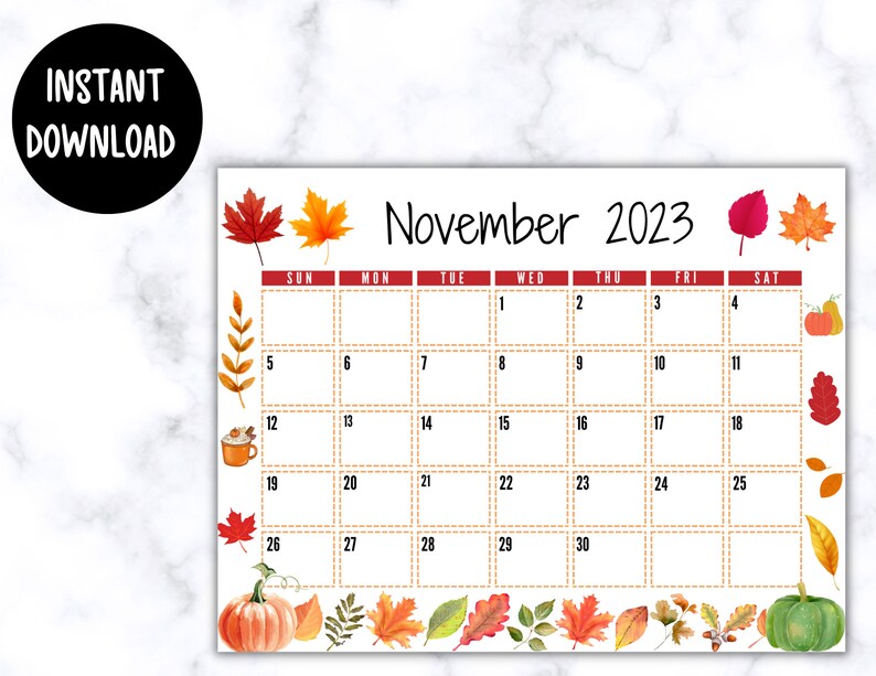 EDITABLE Printable November Calendar 2023 Beautiful Fall - Etsy
