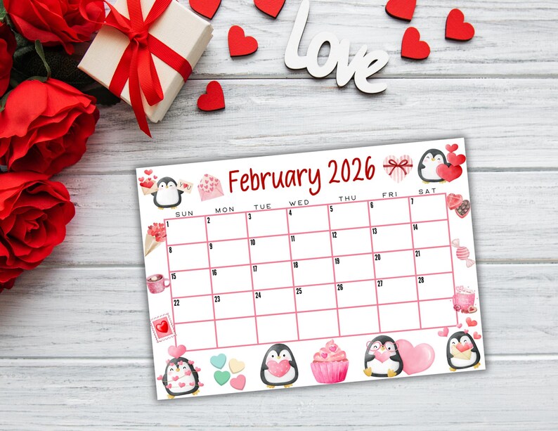 EDITABLE Printable February Calendar 2026 | Cute Valentine's February ...