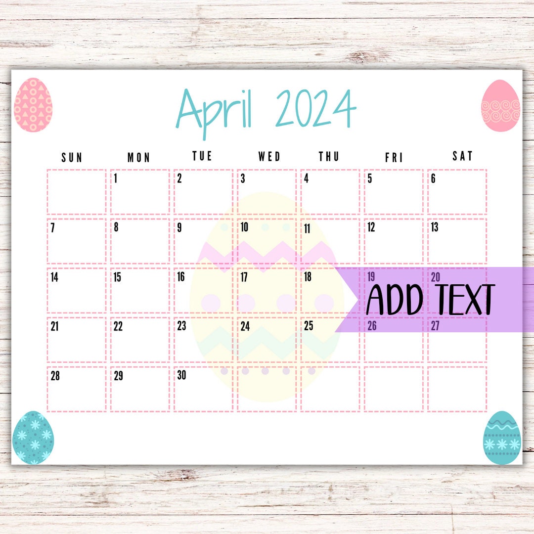 EDITABLE Printable April Calendar 2024 Printable Wall - Etsy Portugal