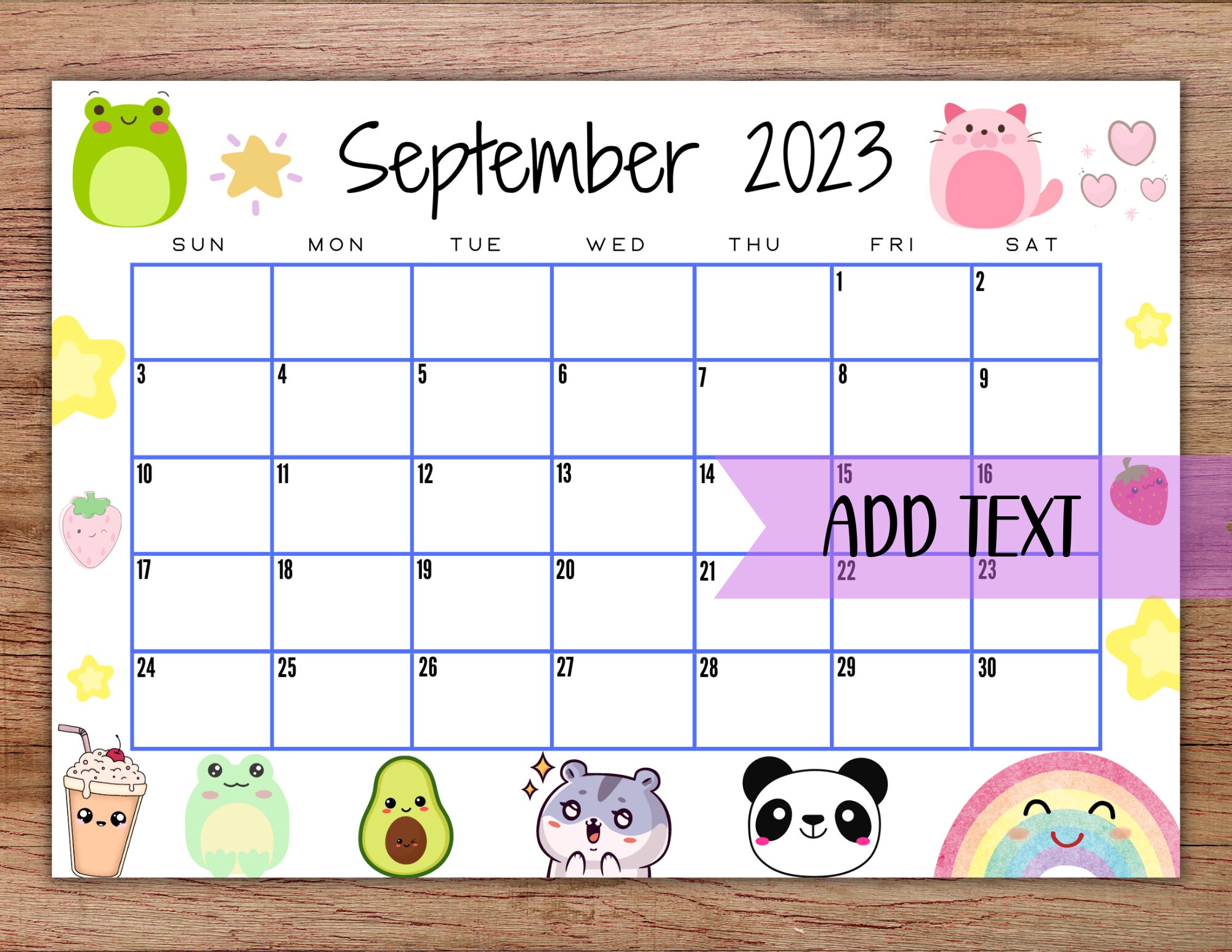 EDITABLE Printable September Calendar 2023 Cute Kid's - Etsy