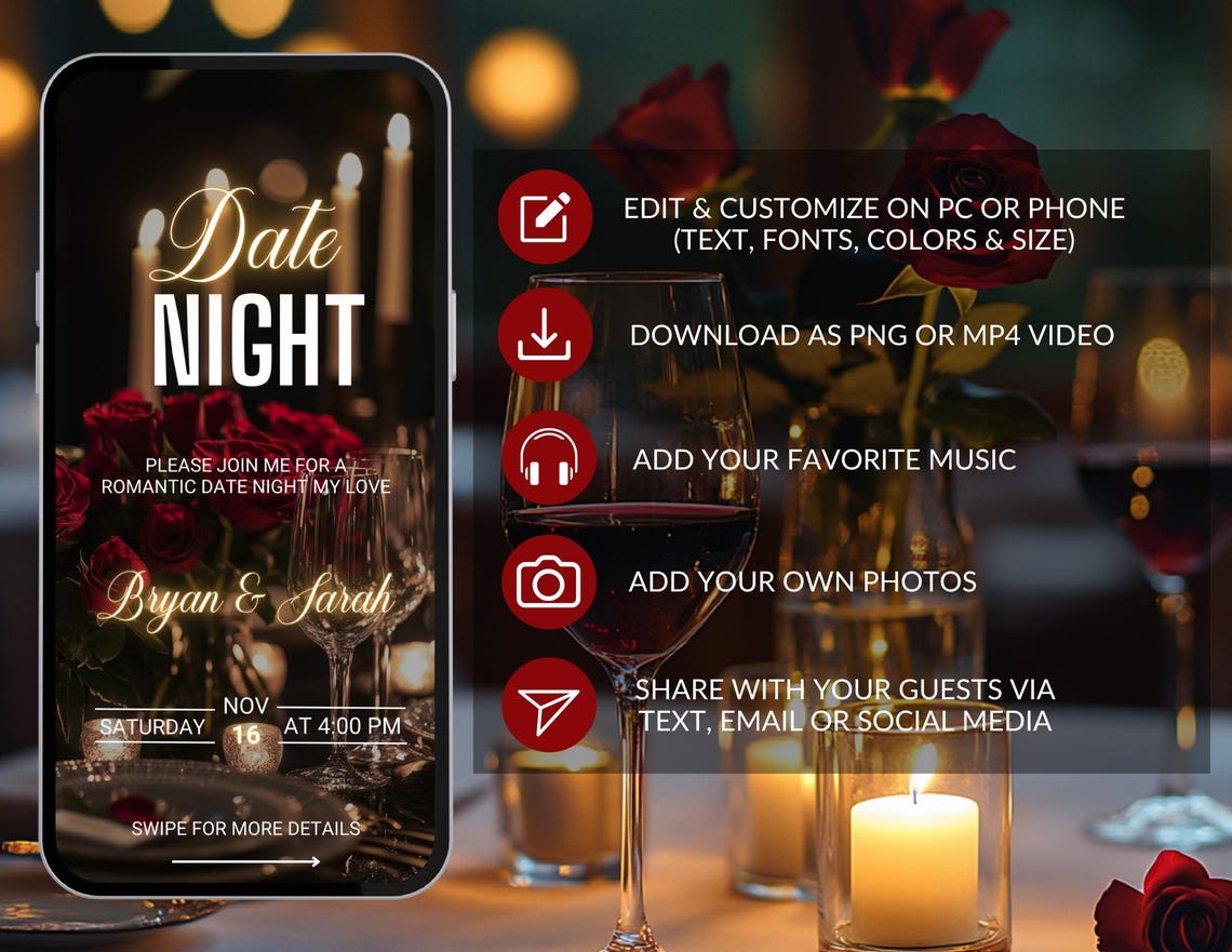 Digital Dinner Date Night Invitation for Couples | Romantic Date Night ...
