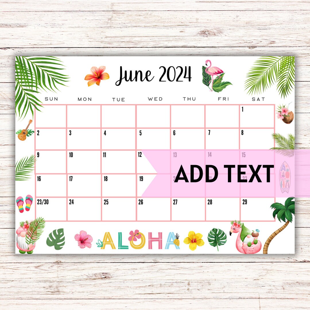 Buy EDITABLE June Calendar 2024 Printable Calendar W/ Flamingos ...